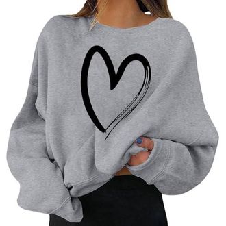 Generic Pull &agrave; manches longues et col rond imprim&eacute; graphique pour femme pour la Saint-Valentin 2026, gris, XXL