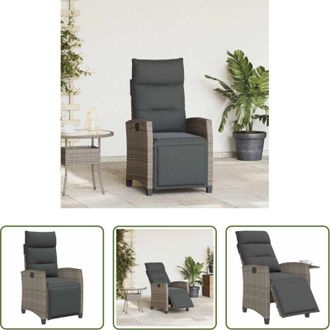 vidaXL Gartensessel - Gartensessel mit Beistelltisch Verstellbar Grau Poly Rattan