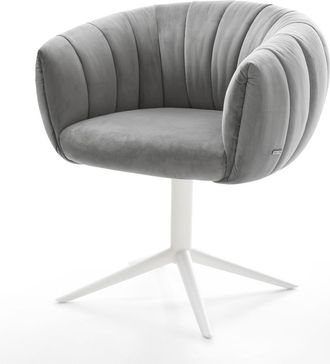 DELIFE Drehstuhl Jada-Flex Samt Grau Fu&szlig;kreuz Wei&szlig; 360&deg; drehbar Wippfunktion Taschenfederkern, Esszimmerst&uuml;hle