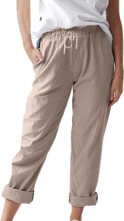 Generic Pantalon en Lin Ample Femme Fluide Large Elegant Pantalon Droit pour Femme Taille &Eacute;lastique D&eacute;contract&eacute; avec Poches Pantacourt Fluide Ample V&ecirc;tements 