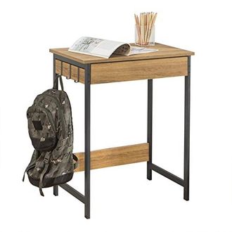 SoBuy Petit Bureau avec 1 Tiroir et 2 Crochets Bureau Gaming avec Etagères de Rangement Desk Multifonctionnel pour Chambre Table Gaming Naturel 60x40x77cm F