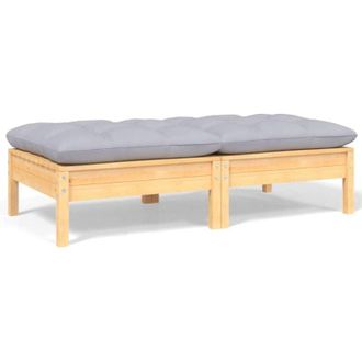 vidaXL Gartensofa 2-Sitzer mit Kissen in Grau Massivholz Kiefer - Vidaxl