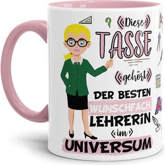 Tassendruck Tasse Beste Wunschfach-Lehrerin im Universum - Blond/Schule/Abi/Abschied/Geschenk-Idee/mit Spruch/Personalisierbar/Individuell/Selbst gestalten/Innen 