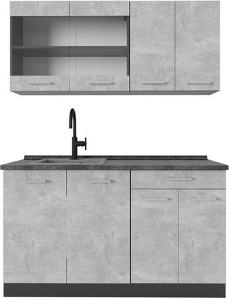 Vicco Singleküche R-Line, Beton/Anthrazit, 140 cm ohne Arbeitsplatte