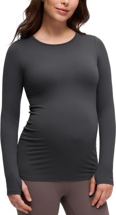 CRZ YOGA Damen Umstandsmode Langarm Stillshirt Umstandstop Umstandsshirt Schwangerschaft Kleidung Stilltop Langarmshirt Tops Mysteri&ouml;ses Grau 44