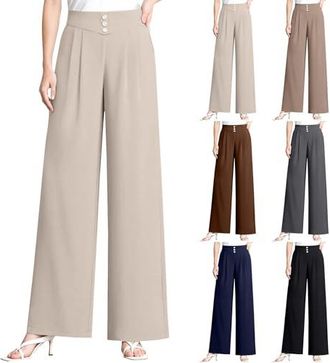 Generic Palazzo Pantalon d&eacute;t&eacute; l&eacute;ger &agrave; enfiler pour femme - Taille haute - Pantalon de loisirs - Jambes larges - Tissu a&eacute;r&eacute; - Pantalon en mousseline - Pantalon