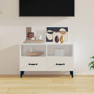 vidaXL Vidaxl - Meuble tv Blanc brillant 80x36x50 cm Bois ding&eacute;nierie
