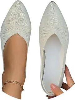 Minetom Femme Sport Chaussures Respirantes Confortable Tricotées Ballerines Loafers Décontractées Plates Flats Chaussures À Bout Pointu A Beige 40 EU