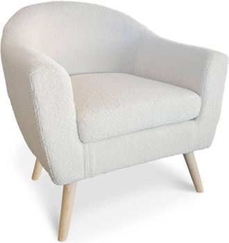 Paris Prix Fauteuil Scandinave en Bouclette Lainée Delia 79cm Crème