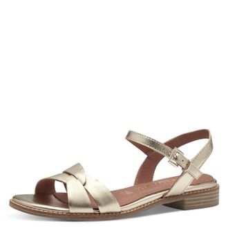 Marco Tozzi Damen Sandalen mit Absatz mit Verstellbarem Riemen aus Leder, Gold (Gold), 37 EU