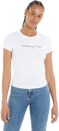 Tommy Jeans Damen T-Shirt Kurzarm Slim Linear Tee Rundhalsausschnitt, Weiß (White), XXS