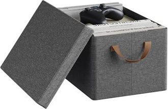 Woltu Boîte de Rangement Pliable, Panier de Rangement en Tissu Non-Tissé, avec Poignées et Couvercle, pour Vêtements et Jouets, Gris, 38x27x20cm