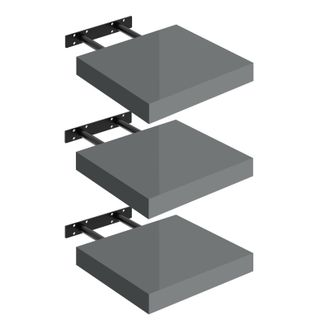 Woltu Wandregal Set von 3 Regalen Wandboard Freischwebend Schweberegal CD DVD Regal B&uuml;cherregal Holz Board 25x22,9x3,8cm Hochgl&auml;nzend Grau RG9488gr-3