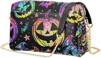 Mnsruu Sacs à bandoulière en cuir pour femme, citrouilles fluo, chauve-souris, étoile B