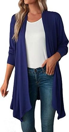 Generic 2026 Vestes pour femmes mode couleur unie &agrave; manches longues cardigan ample veste manteau, bleu marine, XL