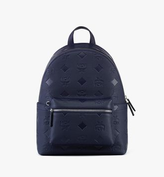 MCM Stark Rucksack aus Leder mit Maxi-Monogramm NAVY BLAZER LEATHER