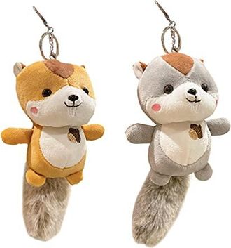 Amosfun Lot de 2 porte-cl&eacute;s en peluche en forme d&eacute;cureuil pour &agrave; main portefeuille