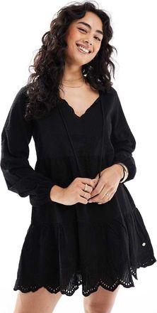 Superdry Robe courte brodée à volants étagés - Noir