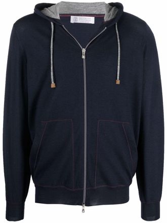 Brunello Cucinelli Gestrickte Kapuzenjacke - Blau