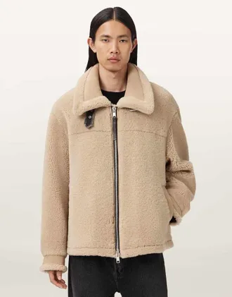 AllSaints Vernon - Veste en imitation peau de mouton - Taupe plume-Blanc