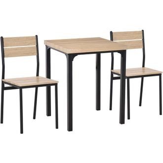HOMCOM Homcom - Table avec 2 chaises style industriel acier noir mdf coloris bois de chêne