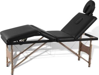 vidaXL Massageliege Klappbar 4-Zonen mit Holzgestell Schwarz - Vidaxl