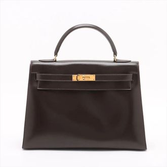 Herm&egrave;s Chocolat Kelly 32 Sellier Dark Brown Box