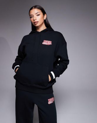 Nike Phoenix Fleece - Sweat &agrave; capuche oversize avec imprim&eacute; au dos - Noir