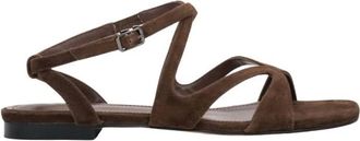 Estro & Luminara Femme, Chaussures, Brun, Taille: 39 EU Sandales &agrave; brides avec semelle plate