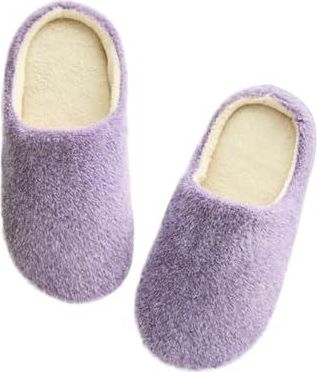 Frcolor Pantoufles Femme Peluche Douce Chaussons Intérieur Confortables et Chauds Semelle Souple et Silencieuse Rembourrage Coton Épais Couleur Violette pour 