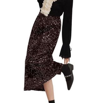 Generic Costume de Carnaval pour Femme - Jupe &agrave; Paillettes en Velours - Jupe enveloppante - Jupe Droite MIDI r&eacute;tro Scintillante