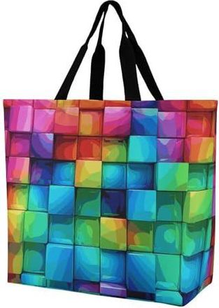 Generic Carreaux Rainbow -Png Sac Fourre-Tout D&eacute;contract&eacute; Tote Bag L&eacute;ger Sac A Main Femmes Pour Travail Gym Universit&eacute;