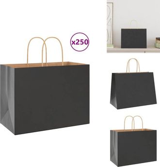 vidaXL Papiertragetaschen 250 Stk. mit Henkeln Schwarz 32x17x25 cm - Papiertragetasche - Papiertragetaschen - Papiert&uuml;te - Kraftpapiert&uuml;te