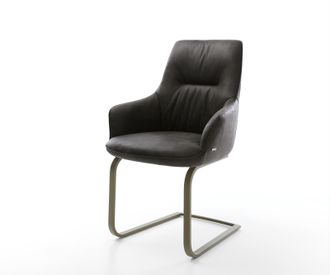 DELIFE Freischwinger Zelia-Flex mit Armlehnen Mikrofaser Anthrazit Vintage Freischwinger flach Effektfinish Titan Taschenfederkern, Esszimmerst&uuml;hle