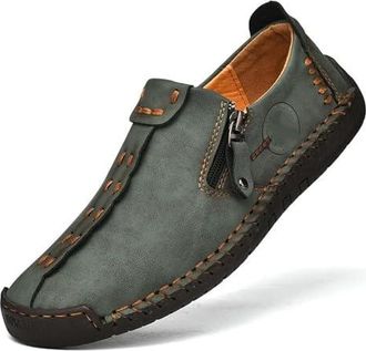 Generic Mocassins pour homme avec fermeture &eacute;clair lat&eacute;rale, faites &agrave; la main, semelle en caoutchouc antid&eacute;rapante, chaussures de marche, mocassins flexibles 
