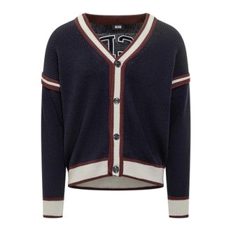 GCDS Gcds, Homme, Pulls, Bleu, Taille: XS Logo Lounge College Cardigan