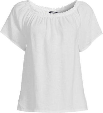 Lands End Leinen-Shirt mit gerafftem Ausschnitt, Damen, Gr&ouml;&szlig;e:48-50 regular, Wei&szlig;, Leinen, by Lands End