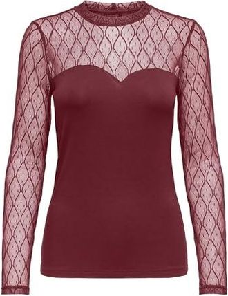 Only Onlsalina L/S Lace Mix Top JRS, Bordeaux, XS Femmes