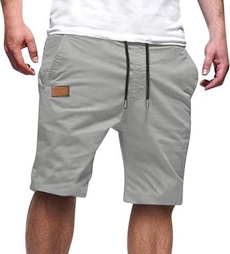 Generic Short cargo d&eacute;contract&eacute; en coton pour homme avec poches - Coupe ajust&eacute;e - Short de marche pour homme - Pantalon de jogging extensible gris, gris, 3XL