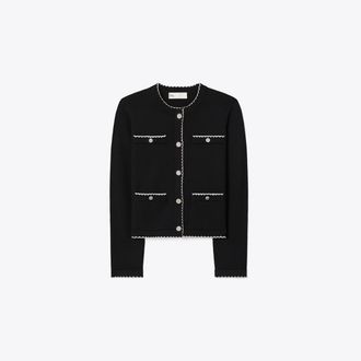 Tory Burch Damen Kendra Cardigan aus Wolle mit Wellenkante