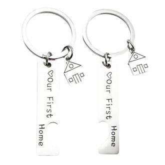 Yarnow Lot de 2 Porte-Cl&eacute;s Pendentifs &laquo; Our First Home &raquo; en Acier Inoxydable 12X50 MM Solide et Multifonction Pr&eacute;sent Original pour Pendaison de Cr&eacute;maill&egrave;re 