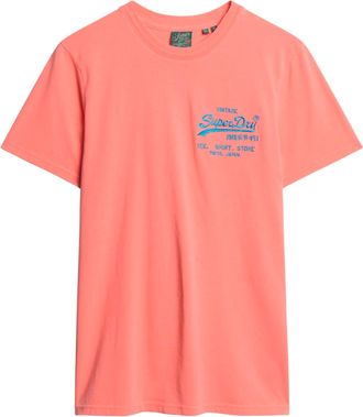 Superdry Herren Bedrucktes T-Shirt Hemd, Neon-Rot, L