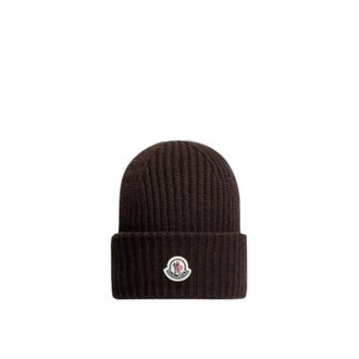 Moncler Rippstrick-M&uuml;tze mit Logo-Patch - - Accessories - Herren - Braun - ONE SIZE
