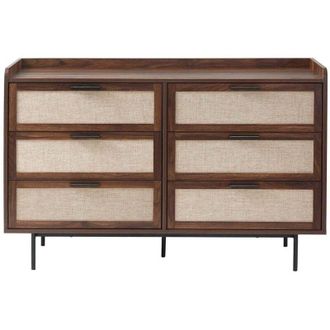 Calicosy Commode 6 tiroirs d&eacute;cor noyer avec fa&ccedil;ades en tissu L120 cm - JETSON