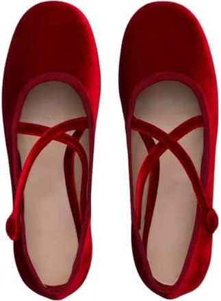 Generic Ballerines Mary Jane pour Femmes, Chaussures de Danse Plates Confortables en Velours Grande Taille &agrave; Lani&egrave;Res Crois&eacute;es Talons Bas Bout Rond Espadrille