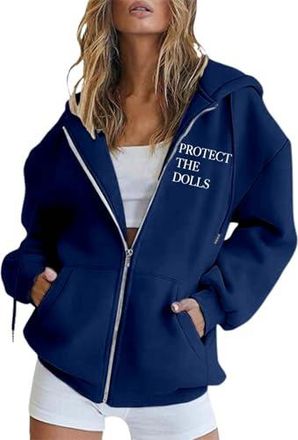 Generic Sweat &agrave; capuche pour femme, veste &agrave; capuche longue, sweat &agrave; capuche avec manches longues, fermeture &eacute;clair, manteau surdimensionn&eacute;, style sport, ferme