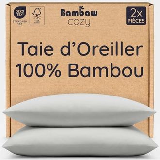 Bambaw Taie doreiller 50x75 Bambou, Lot de 2, Taie doreiller Anti Acarien et Antibact&eacute;rienne, Drap en Bambou Durable, Drap Fraicheur et Anti-Transpiration, p