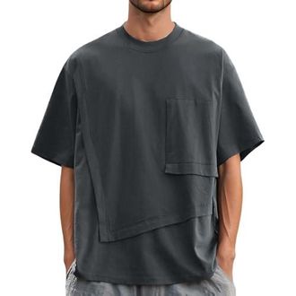 Generic T-shirt d&eacute;contract&eacute; pour homme avec coupe ample et poche pour homme, t-shirt &agrave; col rond confortable pour la vie quotidienne, printemps/&eacute;t&eacute;, tissu m&eacute;la