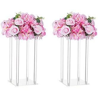 Nuptio Nuptio Centres Table Mariage avec Vase Acrylique - 2 Pi&egrave;ces 40cm Haut Porte-Fleurs Vases &Agrave; Fleurs pour D&eacute;corations Table Mariages F&ecirc;te Support Pr&eacute;sent