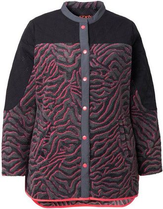 Ulla Popken Sweatjacke Long-Fleecejacke Tigermuster Stehkragen Langarm
